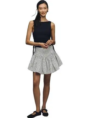 Maeve Basque-Waist Mini Skort Black/white Dot