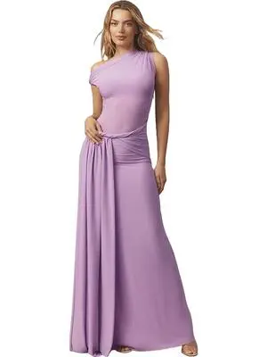 Misha Collection Sisal One-shoulder Twist Mesh Maxi Dress - Lilac