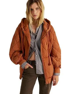 Free People We The Free Quilted Zip-up Cardigan - Baked Clay