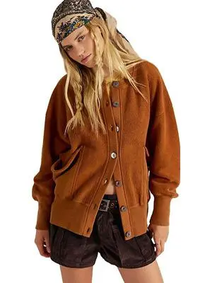 Free People Kit Textured Fleece Sweatshirt Wheat Bran