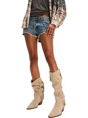 Free People Faith Fringe Western Boots - Sunstone Sand Suede