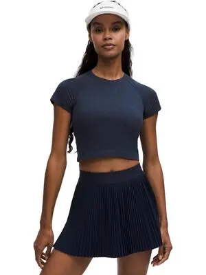 Lululemon Swiftly Pointelle Cropped Short-Sleeve Shirt Herringbone Dot Club Blue