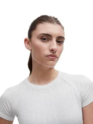 Lululemon Swiftly Pointelle Cropped Short-Sleeve Shirt Herringbone Dot White