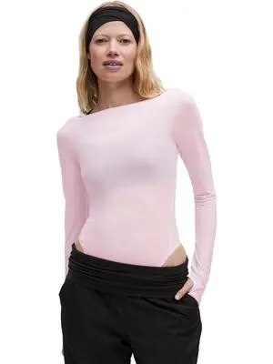 Lululemon Wundermost Ultra-soft Nulu Mesh Boatneck Long-sleeve Bodysuit - Pink Organza