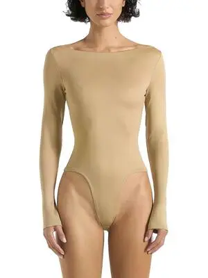 Manière De Voir Maniere De Voir Boat Neck Long Sleeve Bodysuit - Neutrals