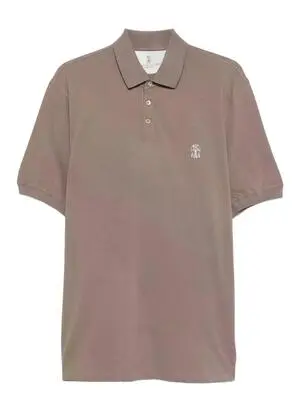 Brunello Cucinelli Embroidered-logo Cotton Polo Shirt Grey