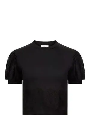 NINA RICCI Lace-Trimmed Puff-Sleeve Top