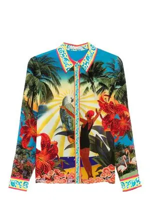 Alice + Olivia Tropical-print Silk Shirt - Green