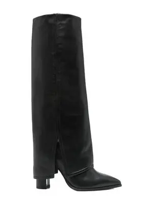 GISEL MOIRE 90mm Fold-over Leather Boots - Black