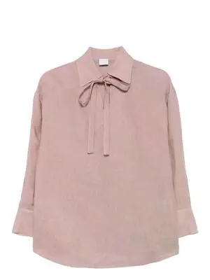 Eleventy Tie-neck Linen Blouse - Pink