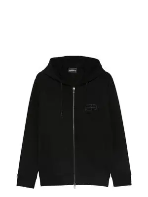Emporio Armani Embroidered Zip Hoodie - Black