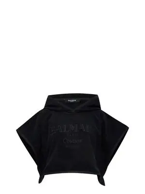 Balmain Hooded Cotton Poncho - Black