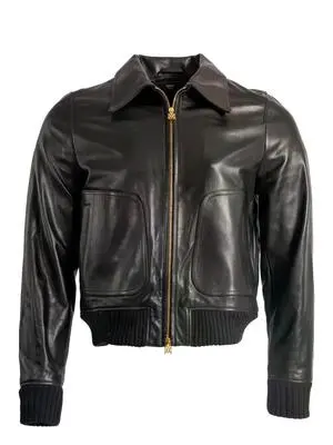 AMIRI Leather Zip-Front Bomber Jacket