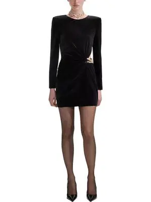 SELF-PORTRAIT Chain-embellished Velvet Dress - Black