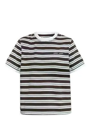 SAMSOE SAMSOE Embroidered-logo Striped T-shirt - Brown