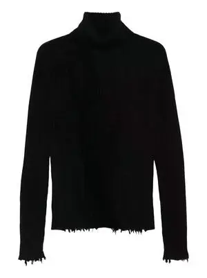 UMA WANG Ribbed Frayed-edge Sweater - Black