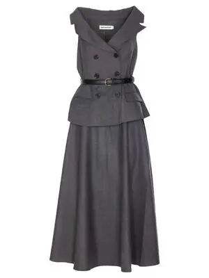 SELF-PORTRAIT Double-breasted Belted Dress - Grey