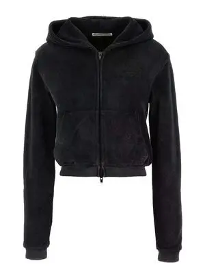 Alexander Wang Logo-embroidered Zip-front Hoodie - Black