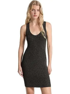 Michael Kors Metallic Ribbed Knit Tank Dress - Black