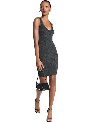 Michael Kors Metallic Ribbed Knit Tank Dress - Silver