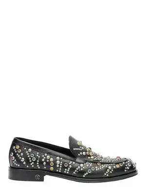 Roberto Cavalli Stone-studded Leather Loafers - Black