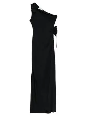 Coperni One-shoulder Flower-embellished Maxi Dress - Black