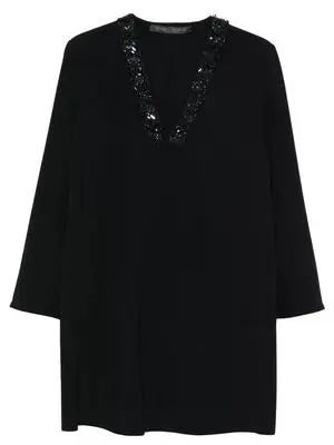 Marina Rinaldi Embellished V-neck Mini Dress - Black