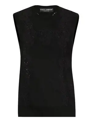 Dolce & Gabbana Sleeveless Top With Lace Panels - Black