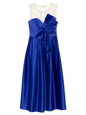 NISSA Bow-detail Mesh-insert Midi Dress - Blue