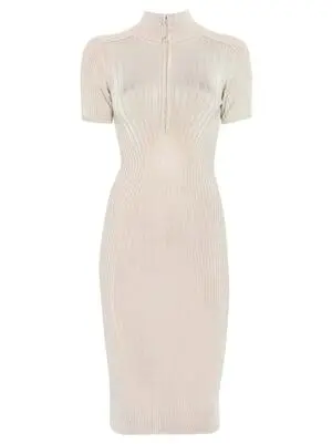 MUGLER Hook-and-eye Ribbed-knit Midi Dress - Neutrals