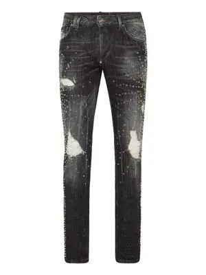 Philipp Plein Studded Distressed Jeans - Grey