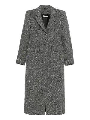 Alessandra Rich Sequin Embellished Tweed Coat - Grey