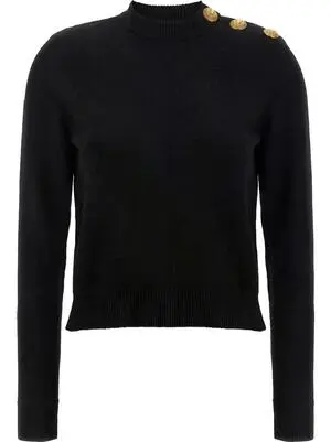 Balmain Crew-neck Sweater With Shoulder Button Embellishments - Black