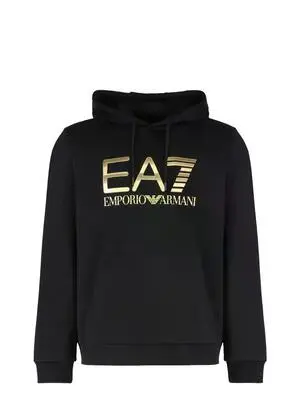 EA7 Logo Cotton Hoodie - Black
