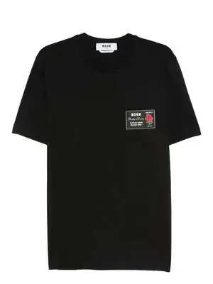 MSGM Rose-print Patch T-shirt - Black