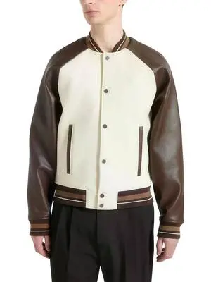 Manière De Voir Leather Bomber Jacket - White