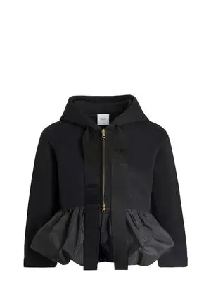 Patou Zip-up Hoodie With Ruffle Hem - Black