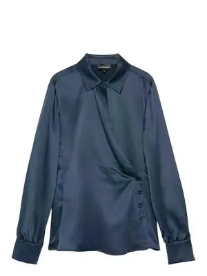 Emporio Armani Satin Wrap Blouse - Blue