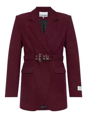 GANNI Belted-waist Blazer - Red