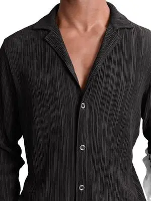 REISS Aubry Plissé Cuban-collar Long-sleeve Shirt