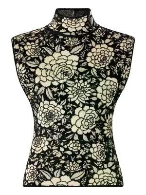Roberto Cavalli Floral-motif High-neck Top - Black