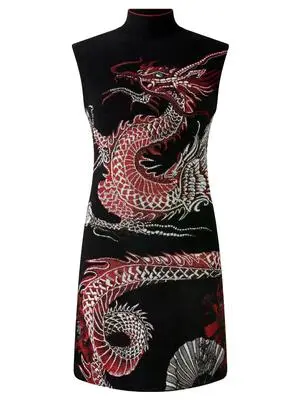 Roberto Cavalli Dragon Floral Print Mini Dress - Black