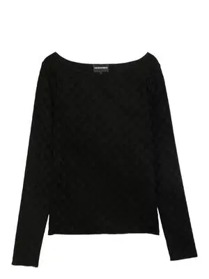Emporio Armani Textured Knit Boat-neck Pullover - Black