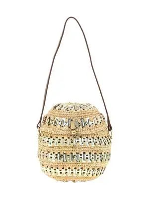 Rabanne 1969 Metal-disc Raffia Ball Handbag - Neutrals