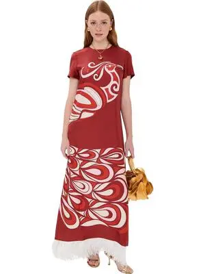 La DoubleJ Silk Twill Maxi Dress With Feather Trim - Silk Twill Phoenix Place