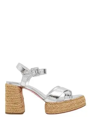 CHRISTIAN LOUBOUTIN Calakala 85 Metallic Leather Espadrille Sandals - Silver