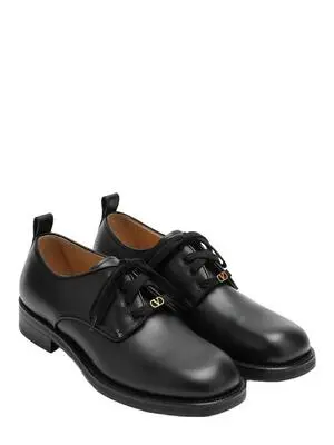 Valentino Garavani Leather Lace-up With Vlogo Plaque - Black