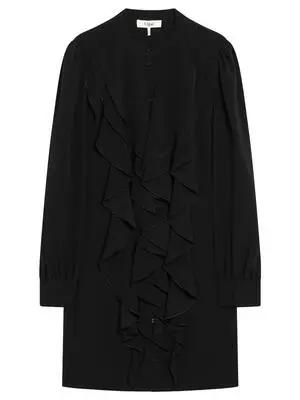 Chloé Ruffled Silk-blend Dress - Black