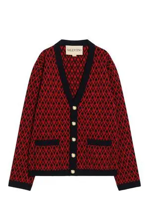 Valentino Garavani Jacquard Virgin Wool Cardigan - Blue