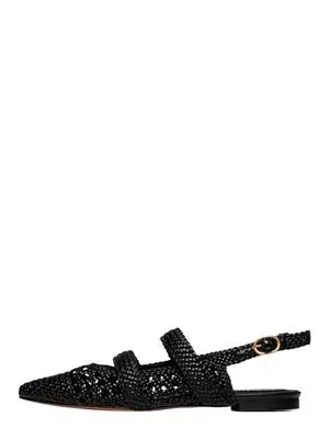 POCHE PARIS Woven Slingback Ballet Flats Black